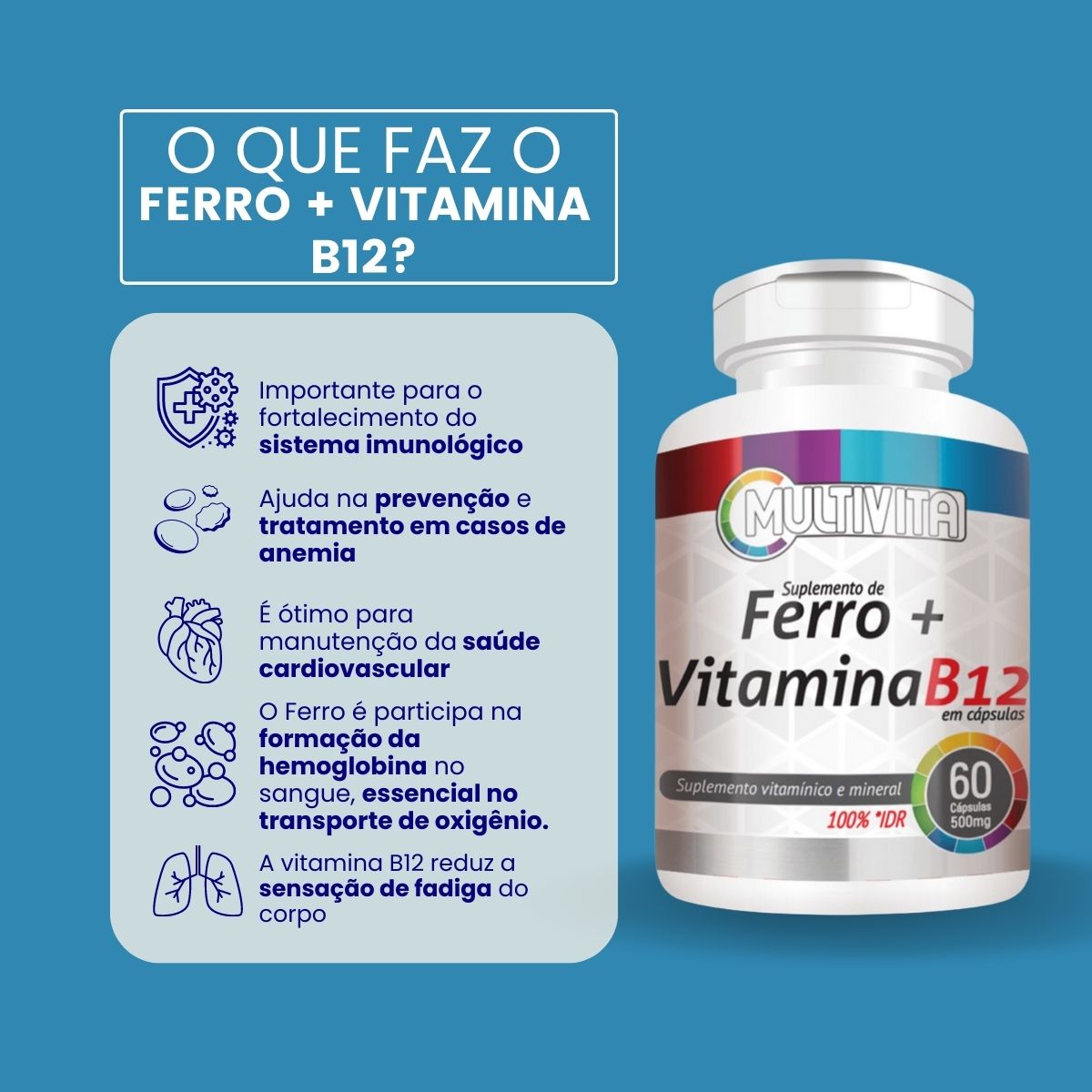 Ferro + Vitamina B12 60 Cáps. - FloraNativa - Natukura Produtos Naturais